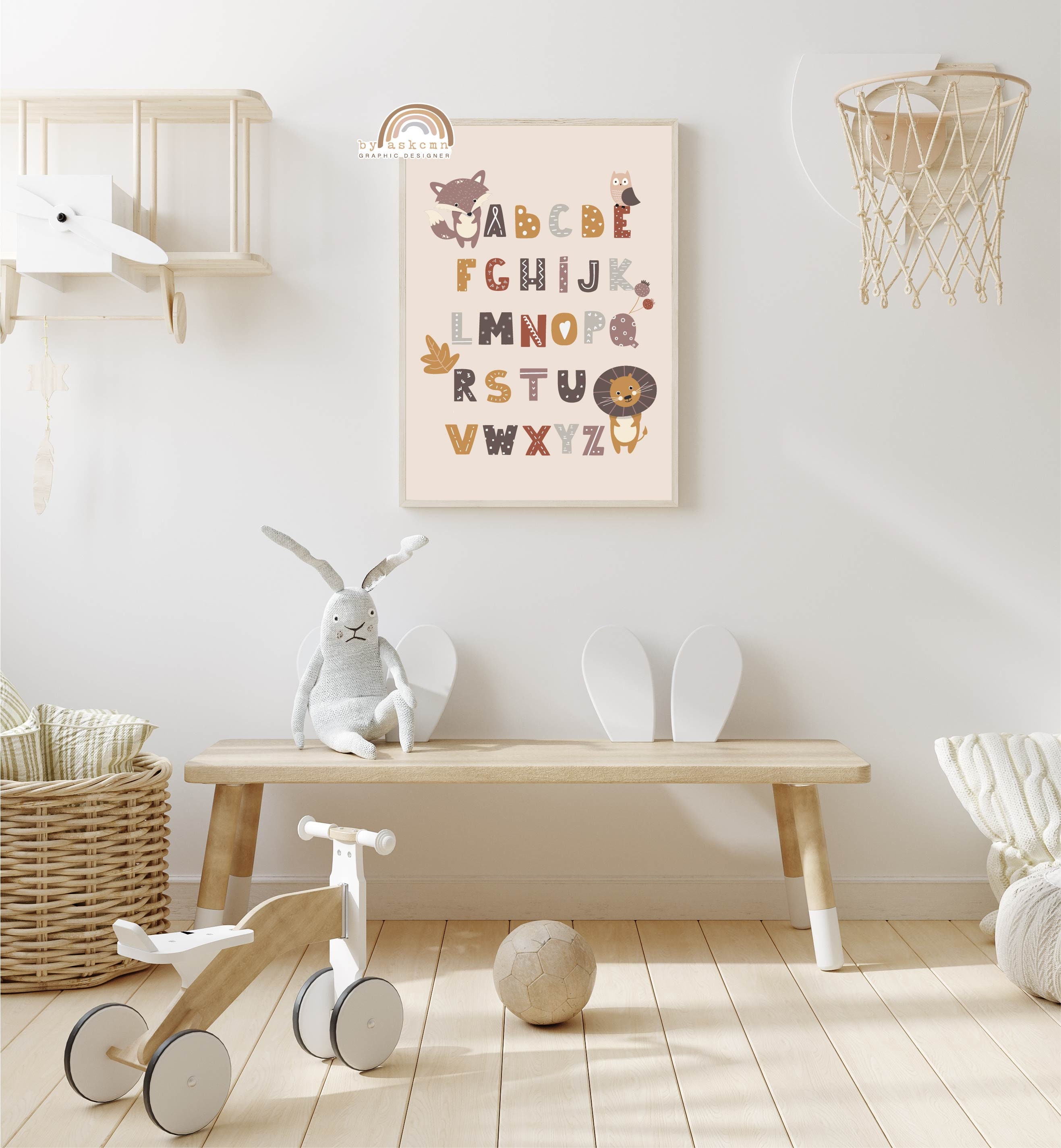 ABC Print, Neutral Alphabet Poster, Nursery Wall Art, Animal Print, ABC ...