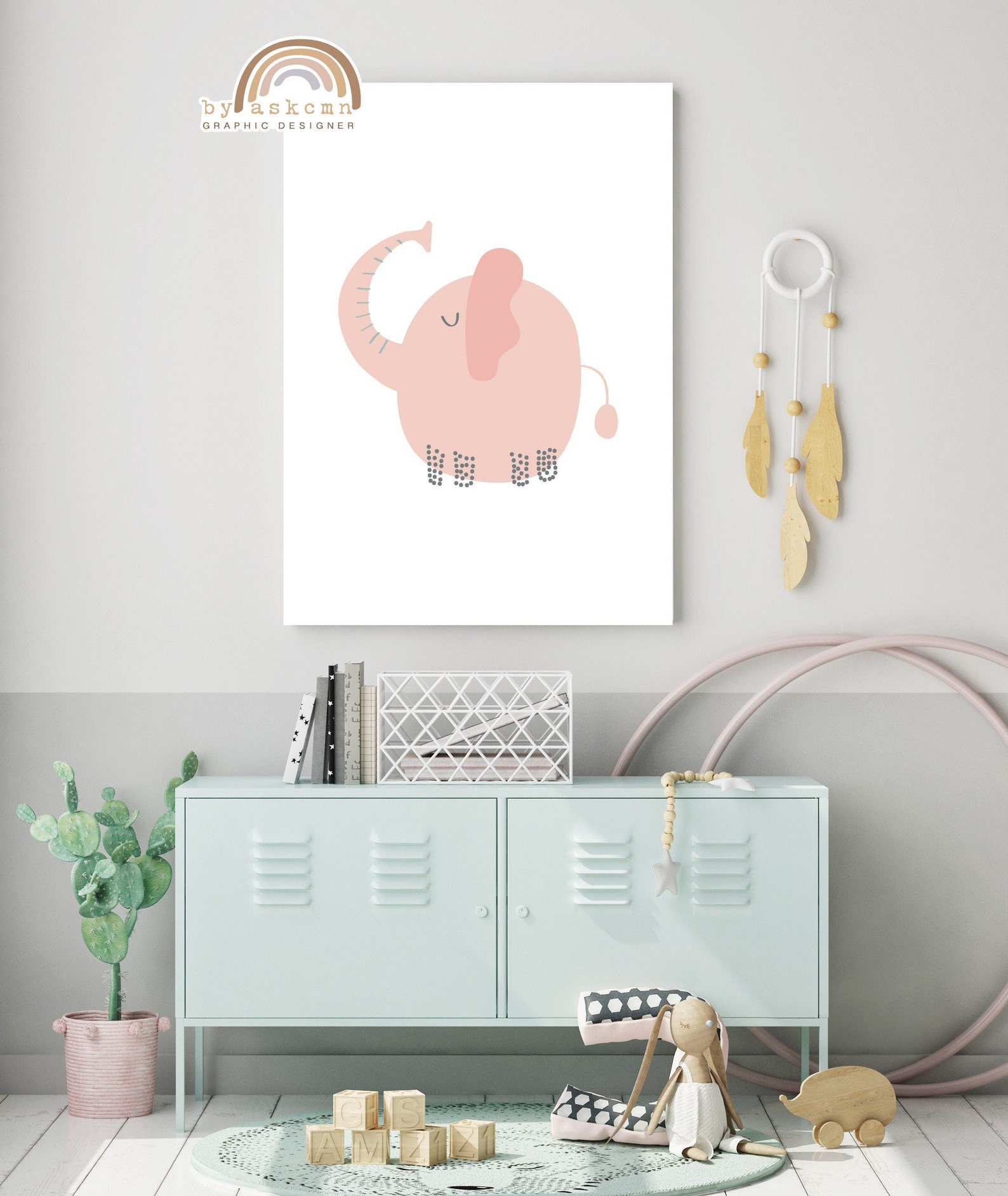Pink Elephant Poster Baby Animal Print Baby Room Poster - Etsy