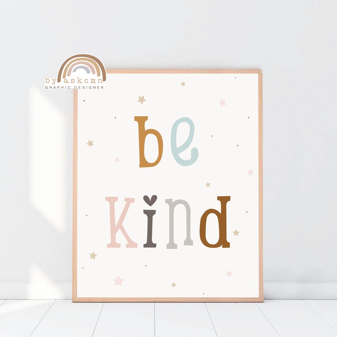Be Kind Printable, Boho Nursery Print, Rainbow Poster, Living Room Art ...