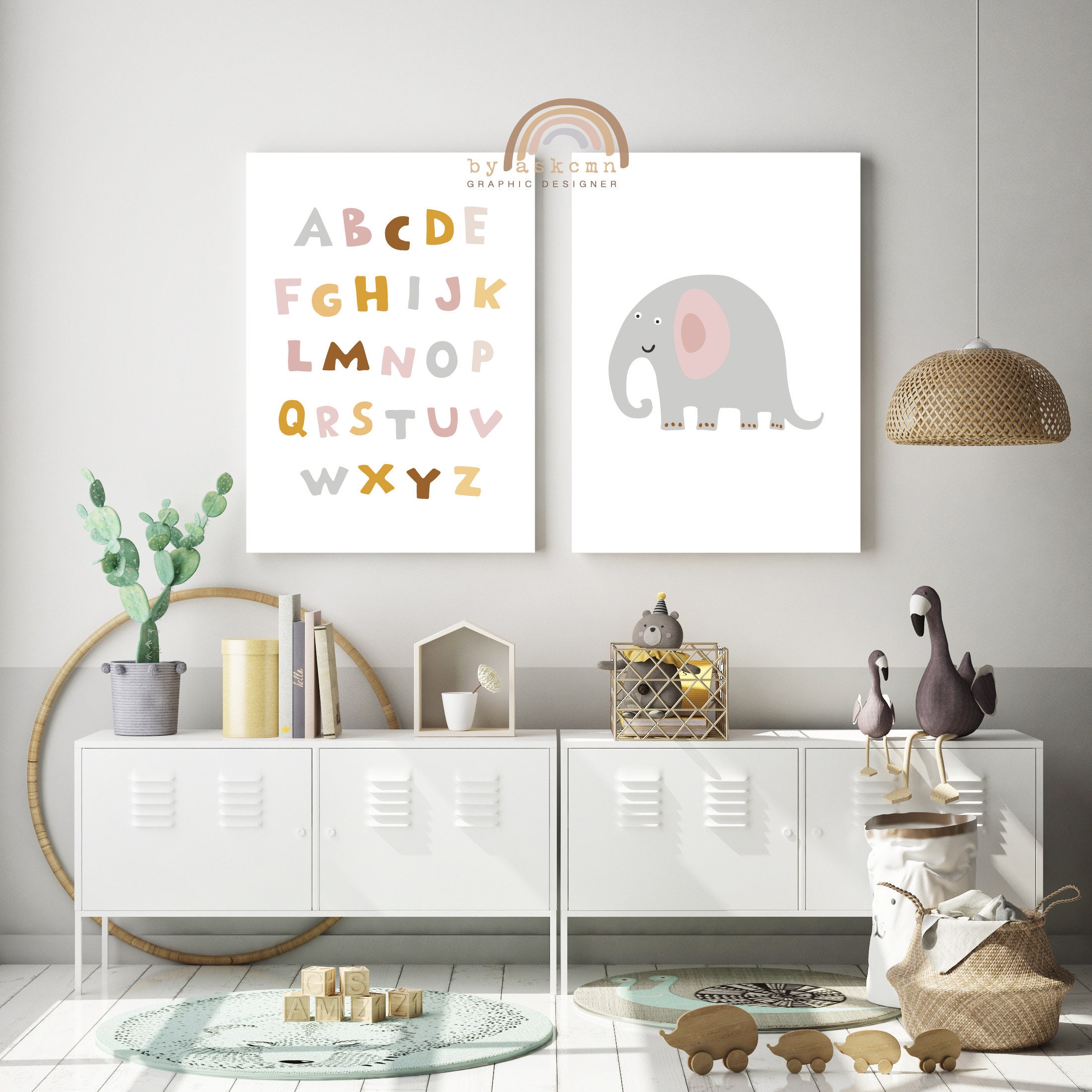 Set of 2 Poster, Elephant Poster, Alphabet Poster, Baby Room Poster ...