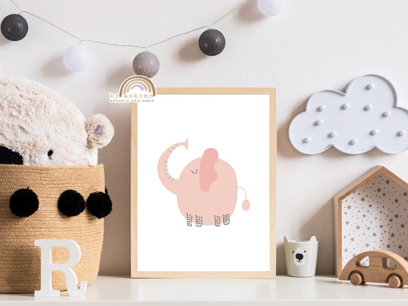 Pink Elephant Poster, Baby Animal Print, Baby Room Poster, Nursery ...