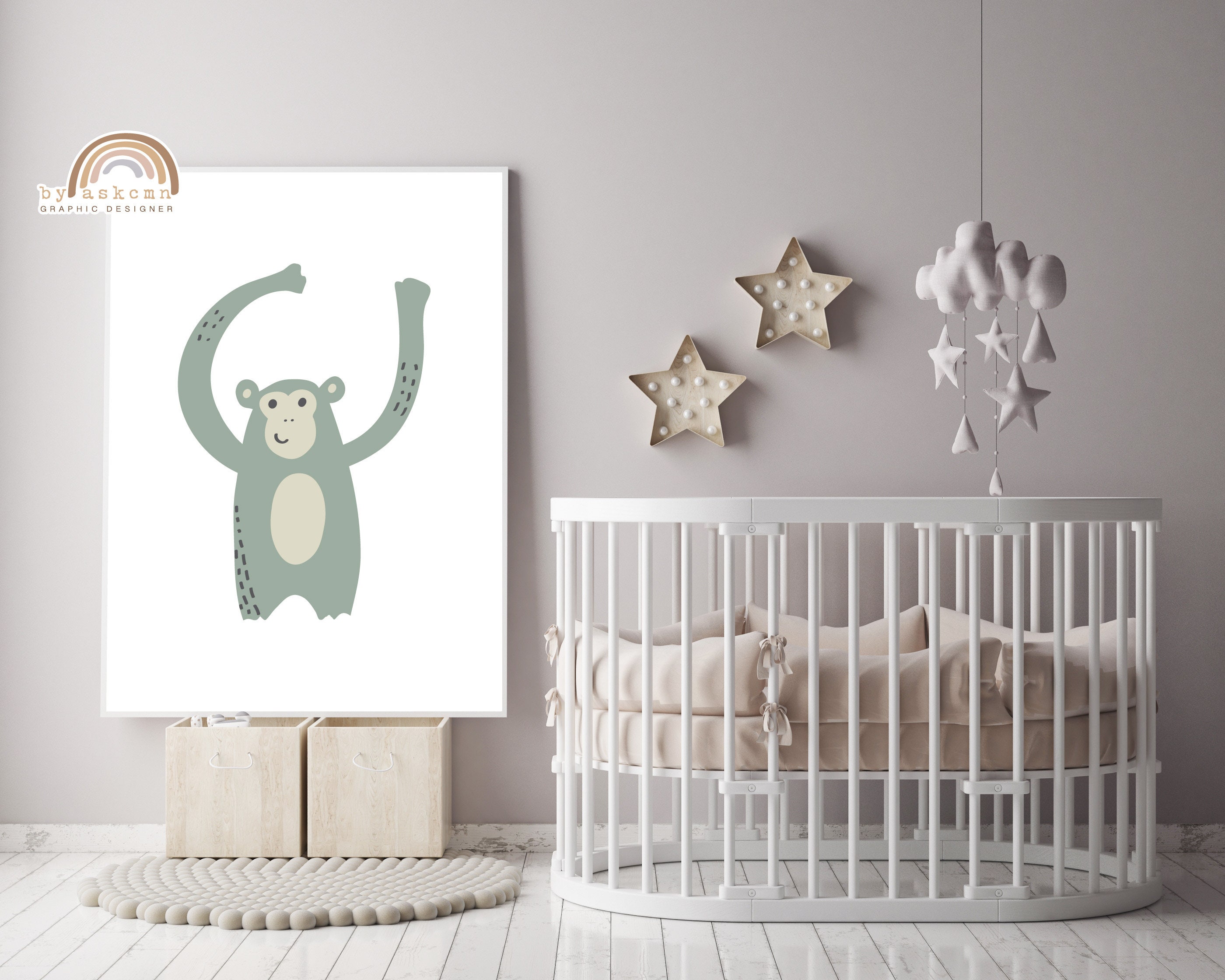 Printable Monkey Nursery Art Baby Animal Print Cute Monkey | Etsy