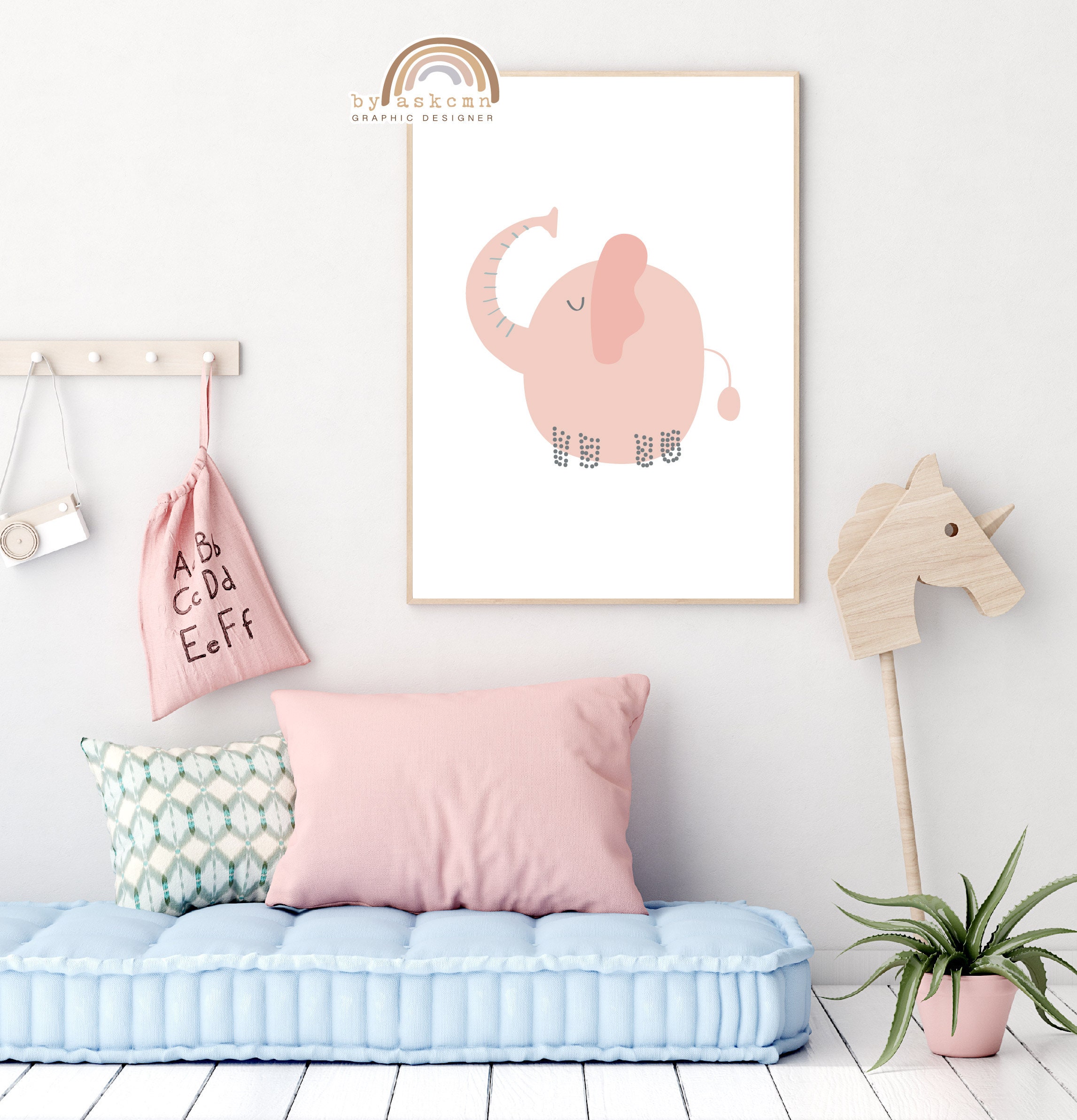 Pink Elephant Poster Baby Animal Print Baby Room Poster - Etsy