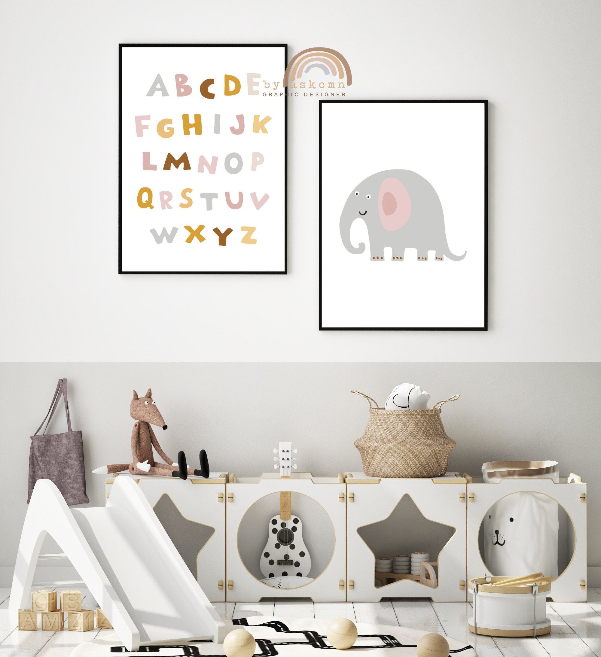 Set of 2 Poster, Elephant Poster, Alphabet Poster, Baby Room Poster ...