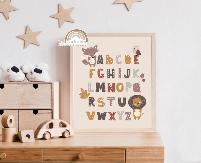 ABC Print, Neutral Alphabet Poster, Nursery Wall Art, Animal Print, ABC ...