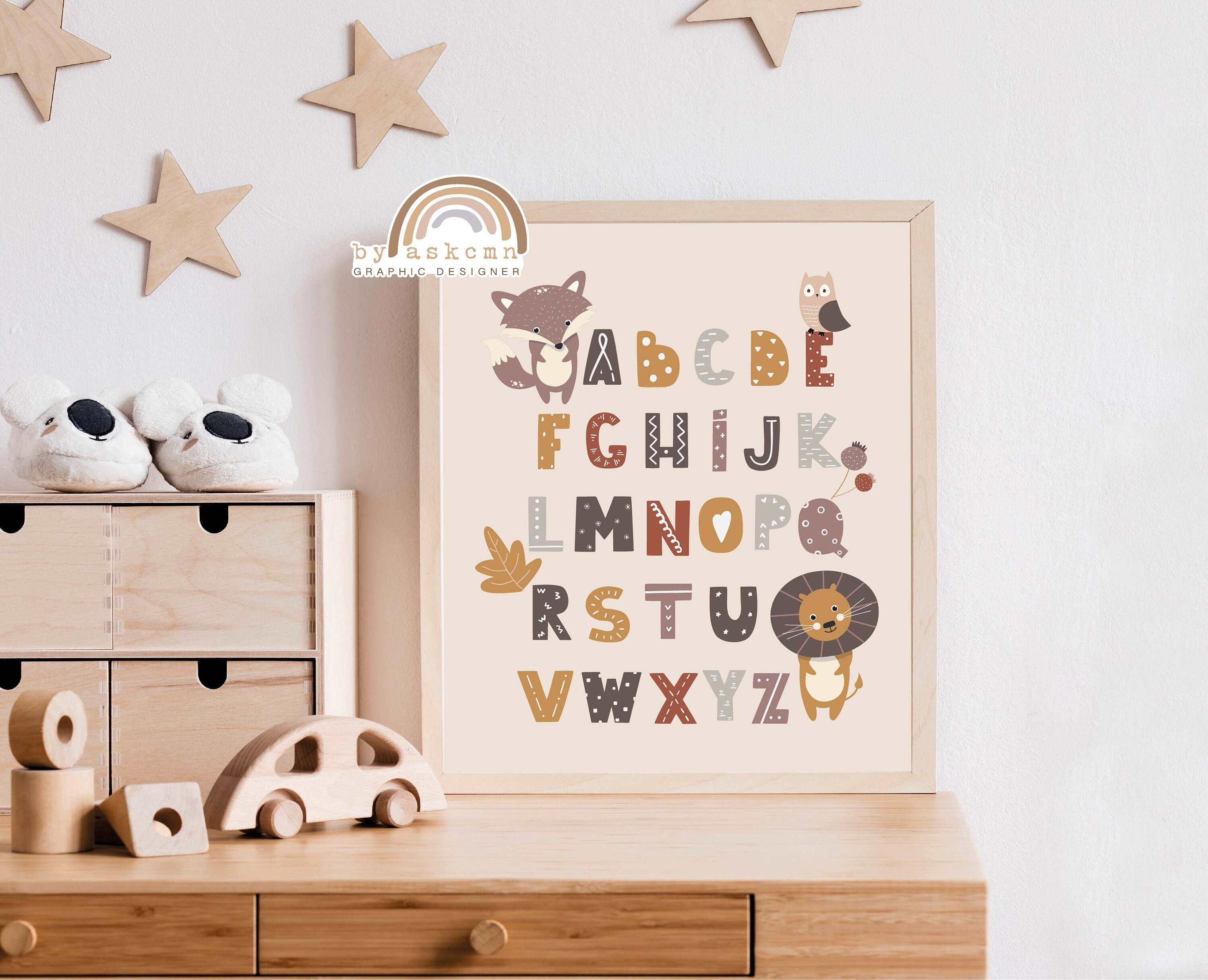ABC Print, Neutral Alphabet Poster, Nursery Wall Art, Animal Print, ABC ...