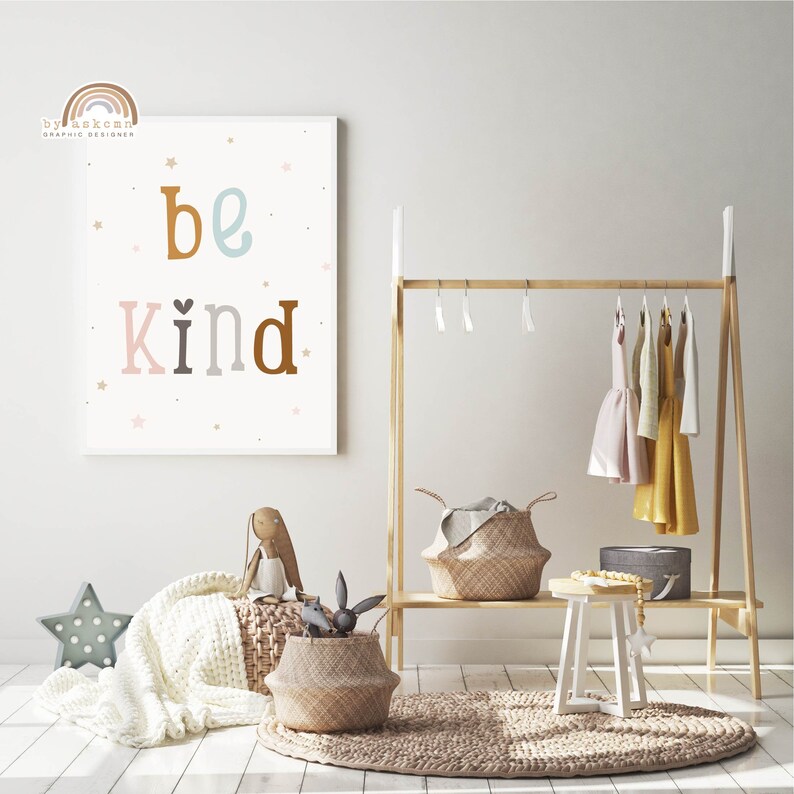 Be Kind Printable Boho Nursery Print Rainbow Poster Living | Etsy