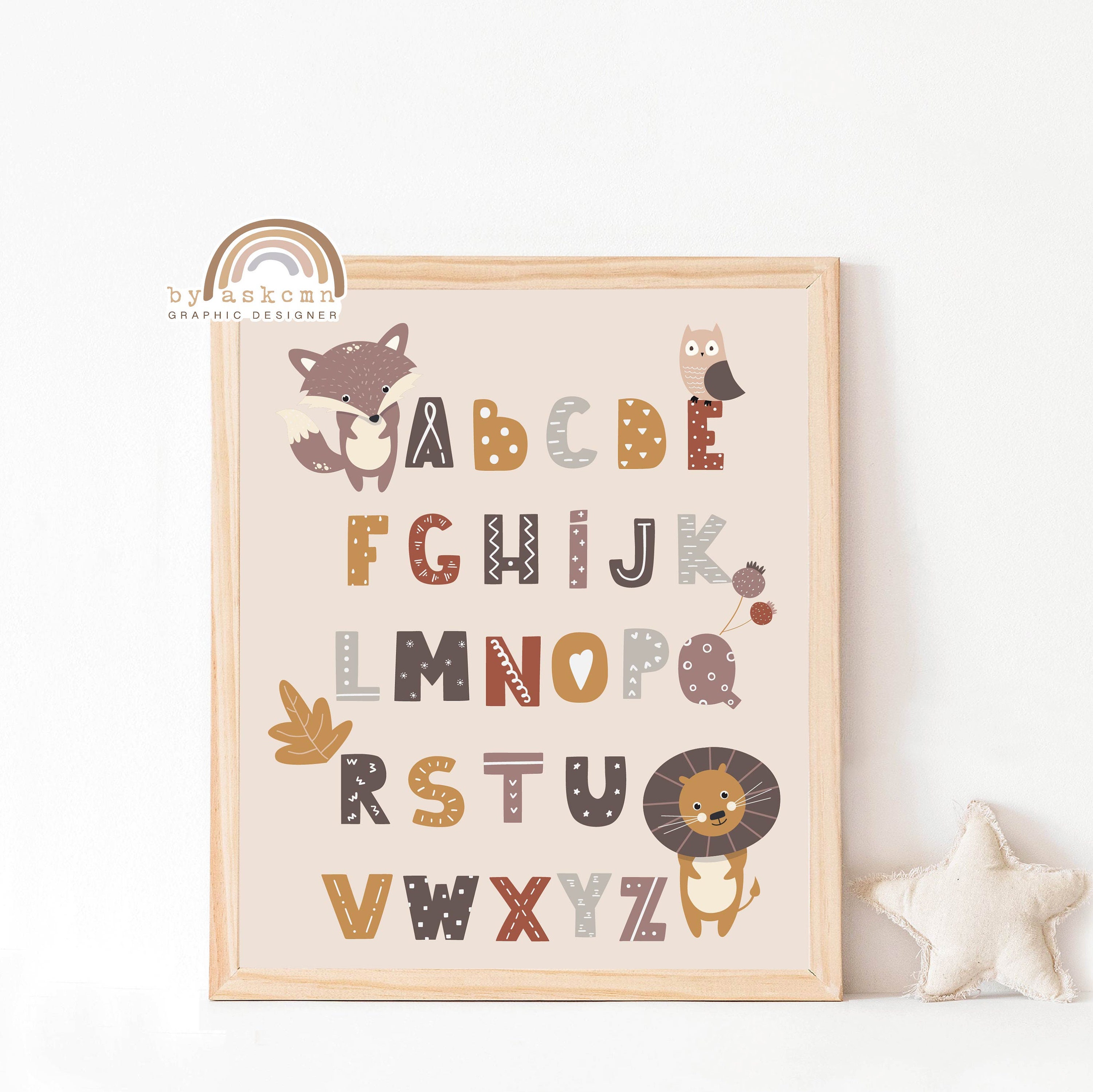 ABC Print, Neutral Alphabet Poster, Nursery Wall Art, Animal Print, ABC ...