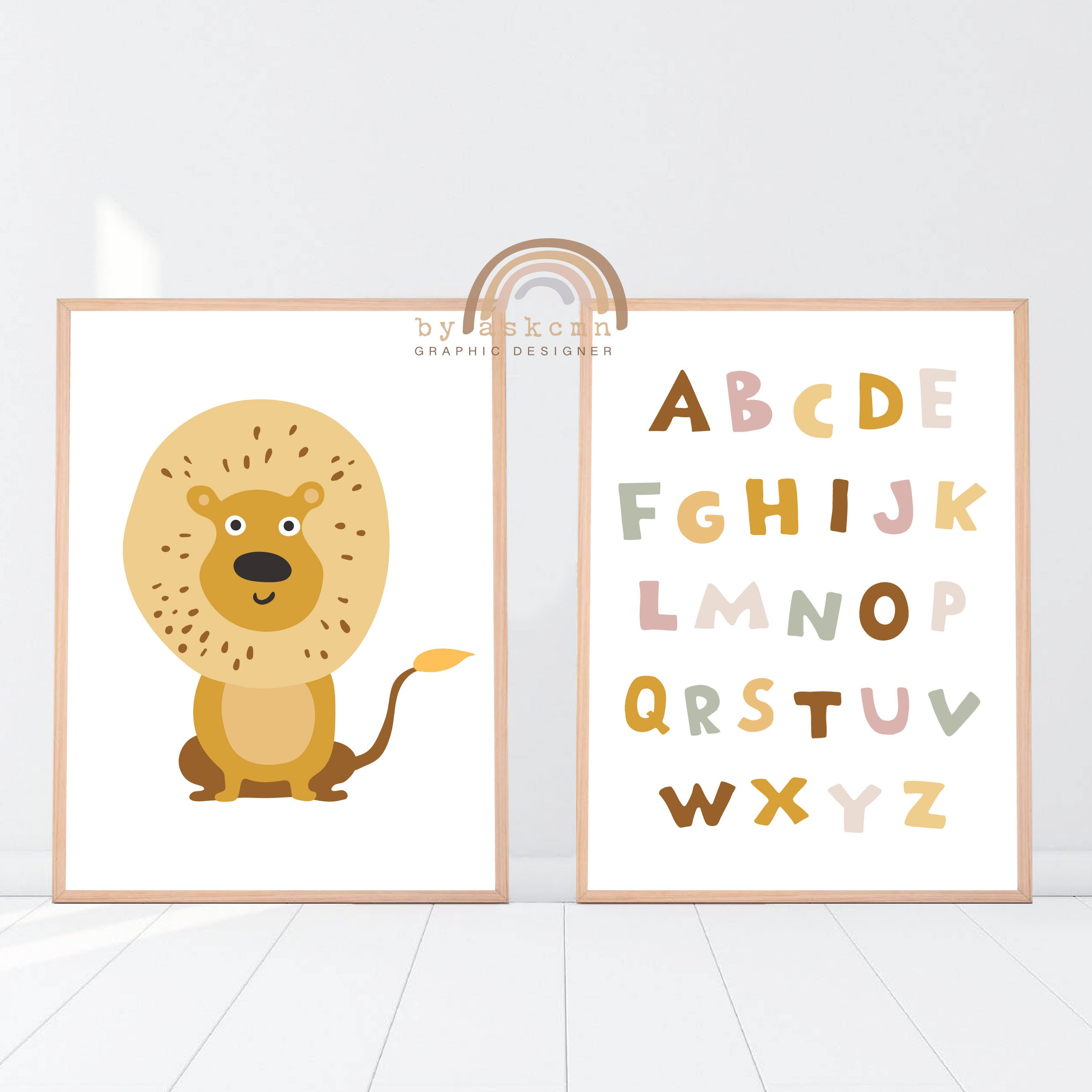 Set of 2 Poster, Lion Poster, Alphabet Poster, Baby Room Poster ...