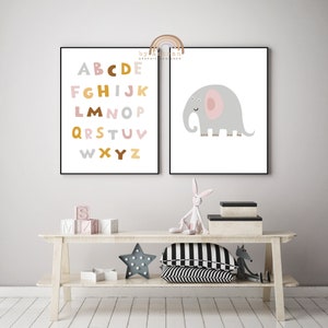 Set of 2 Poster, Elephant Poster, Alphabet Poster, Baby Room Poster ...