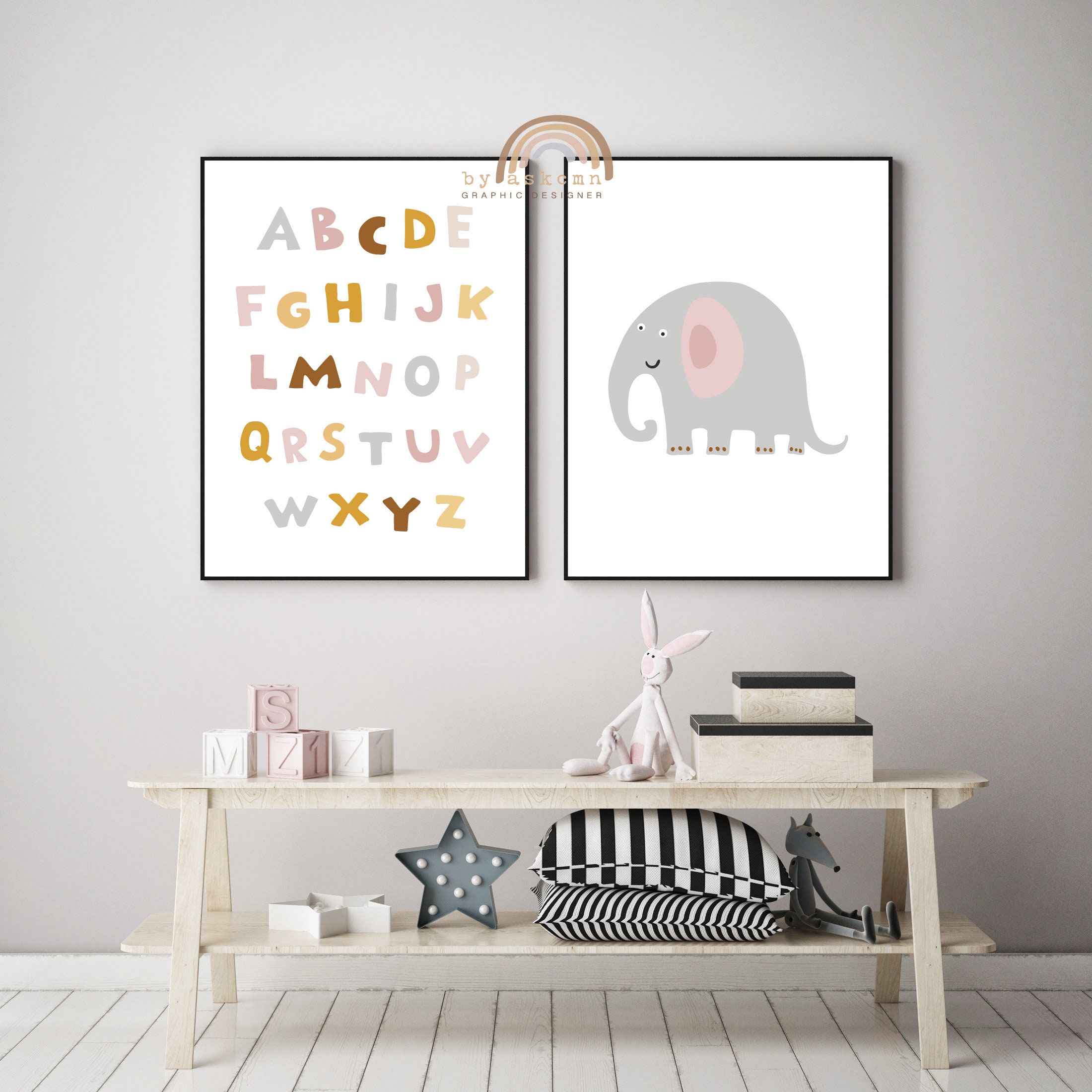Set of 2 Poster, Elephant Poster, Alphabet Poster, Baby Room Poster ...