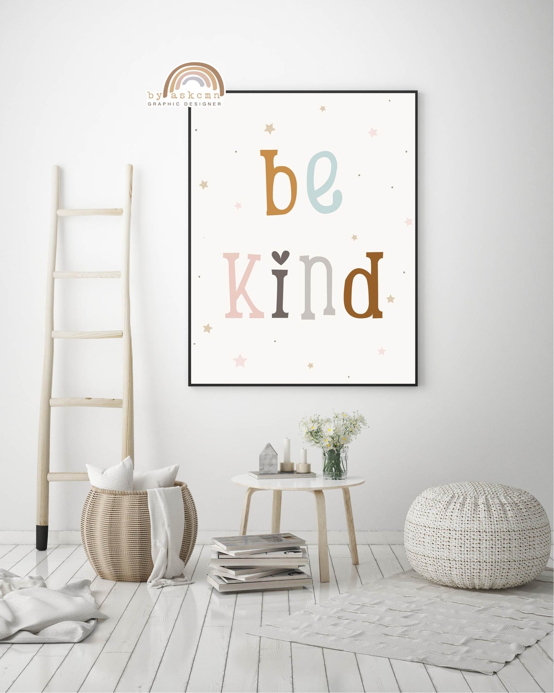 Be Kind Printable Boho Nursery Print Rainbow Poster Living | Etsy