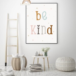 Be Kind Printable, Boho Nursery Print, Rainbow Poster, Living Room Art ...