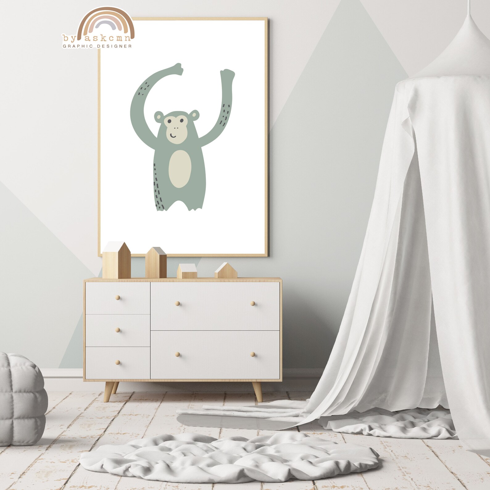 Printable Monkey Nursery Art, Baby Animal Print, Cute Monkey, Baby Room ...