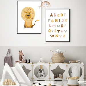 Set of 2 Poster, Lion Poster, Alphabet Poster, Baby Room Poster ...