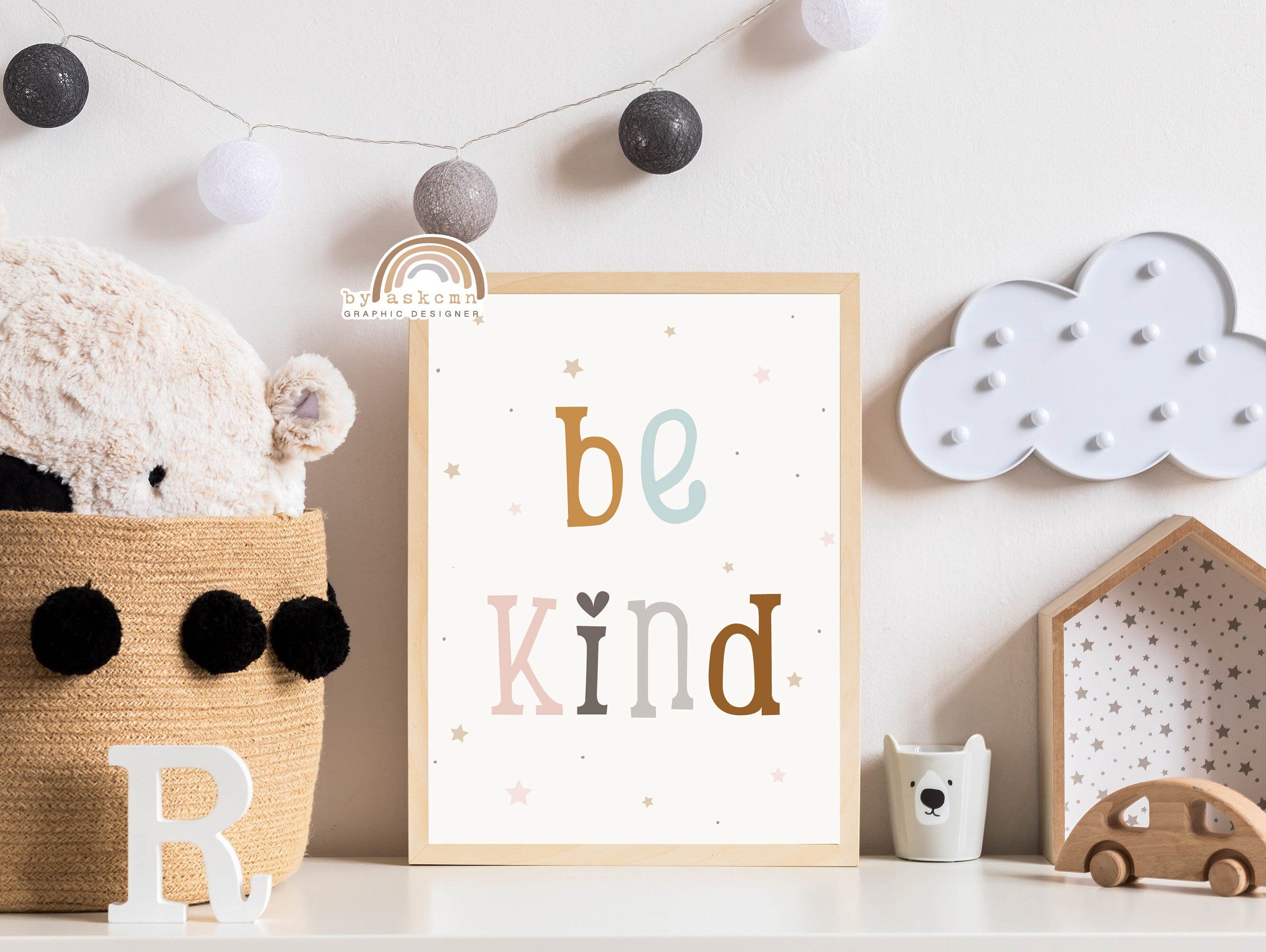 Be Kind Printable, Boho Nursery Print, Rainbow Poster, Living Room Art ...