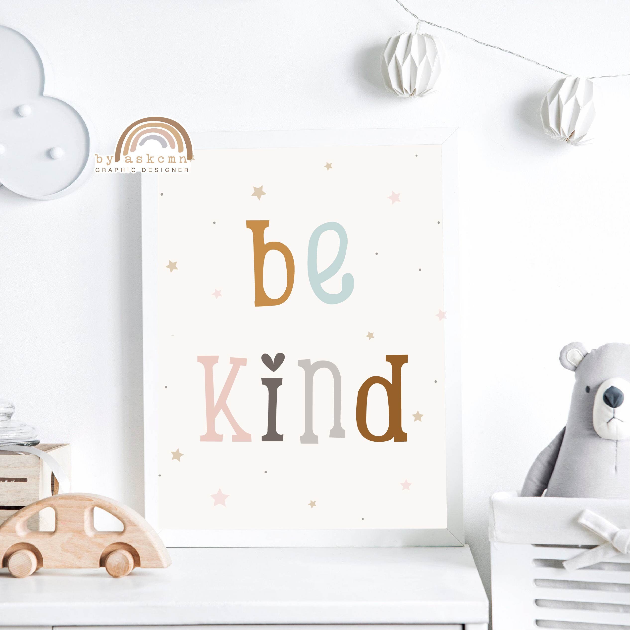 Be Kind Printable Boho Nursery Print Rainbow Poster Living - Etsy