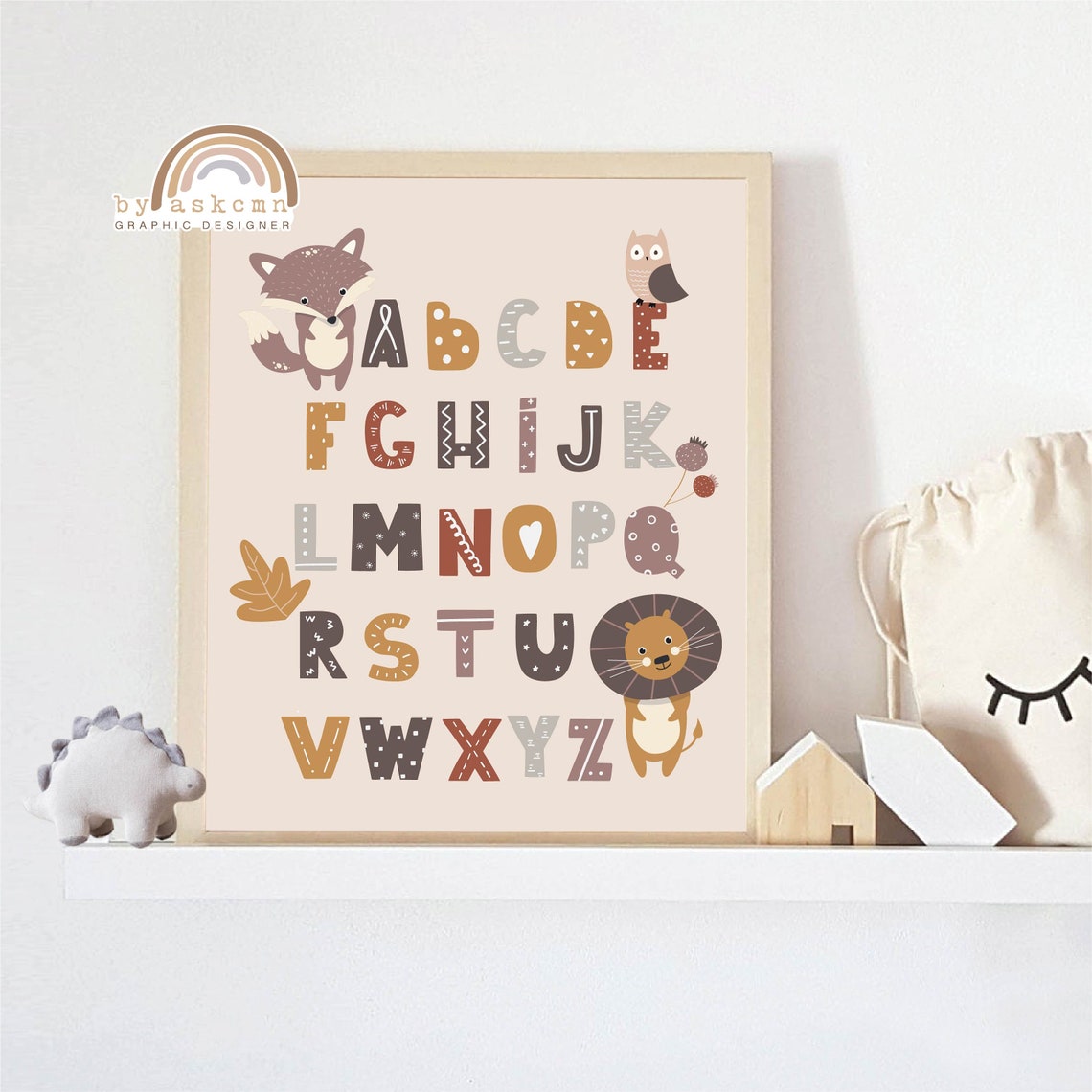 ABC Print, Neutral Alphabet Poster, Nursery Wall Art, Animal Print, ABC ...