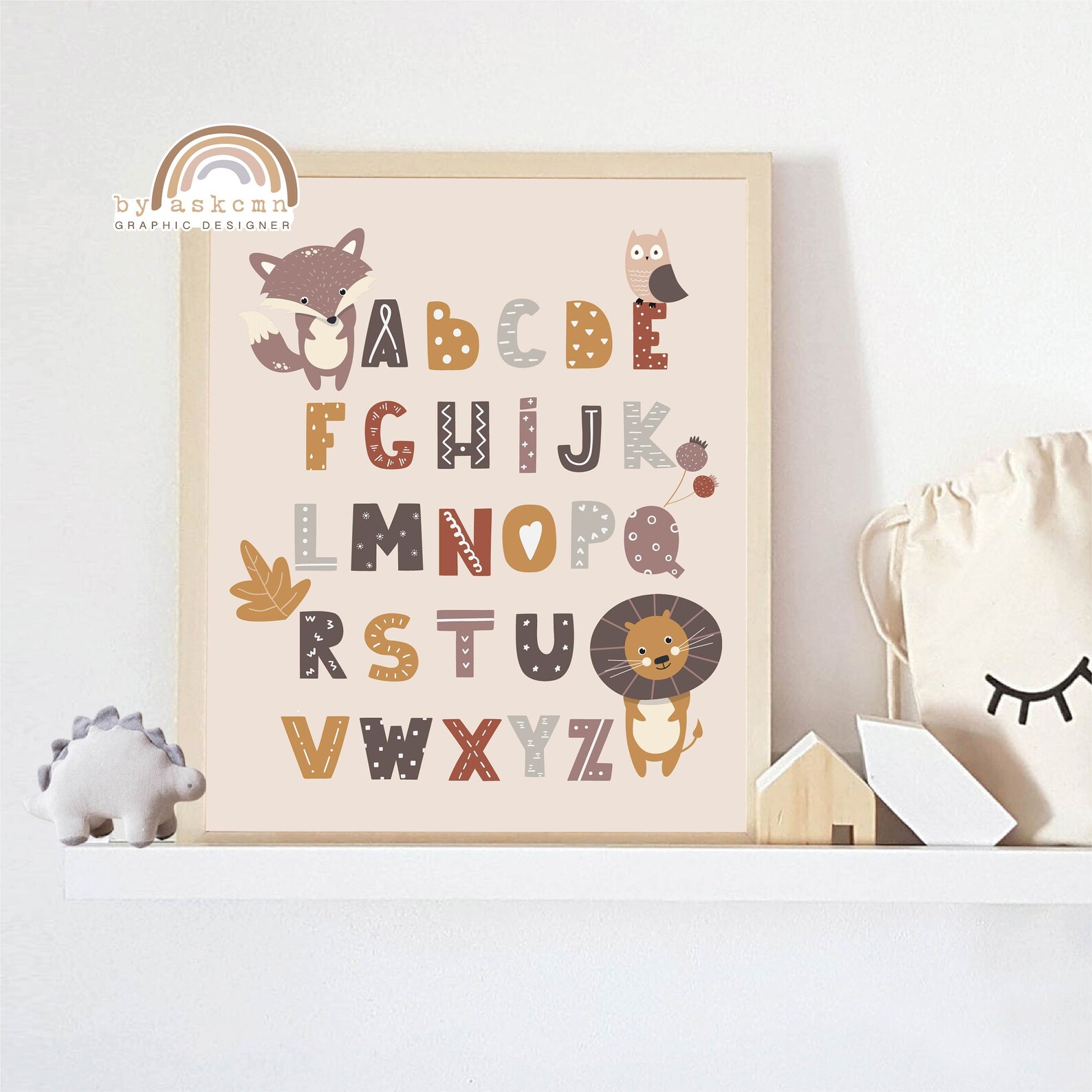 ABC Print, Neutral Alphabet Poster, Nursery Wall Art, Animal Print, ABC ...