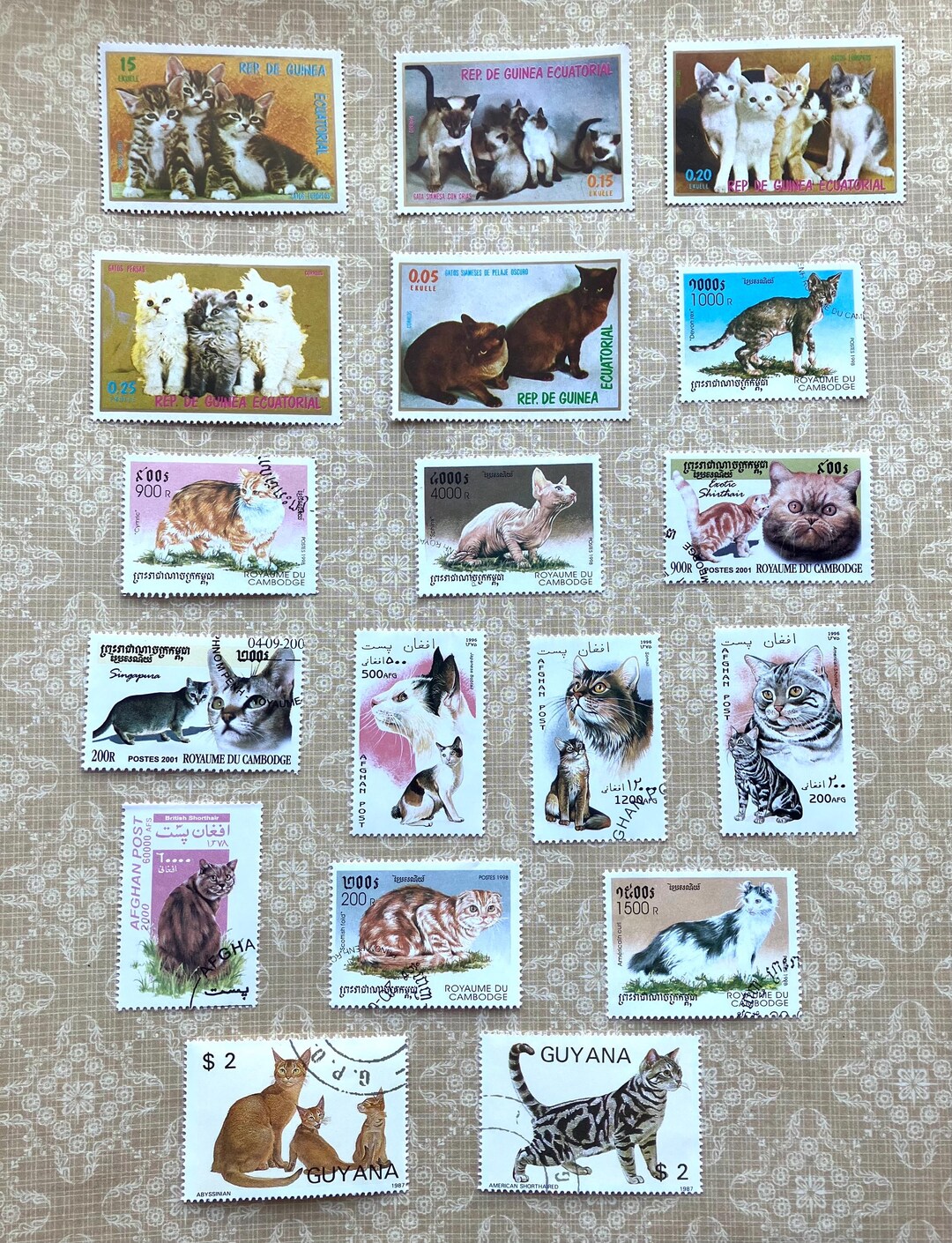 Feline Cat Postage Stamp Set -18 Used Kitty Postage Stamps for ...
