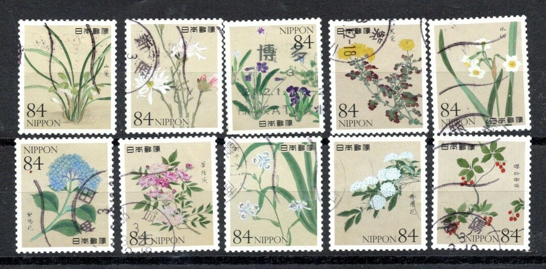 10 Flower Themed Japan Postage Stamps -full Postage Stamp Set for ...