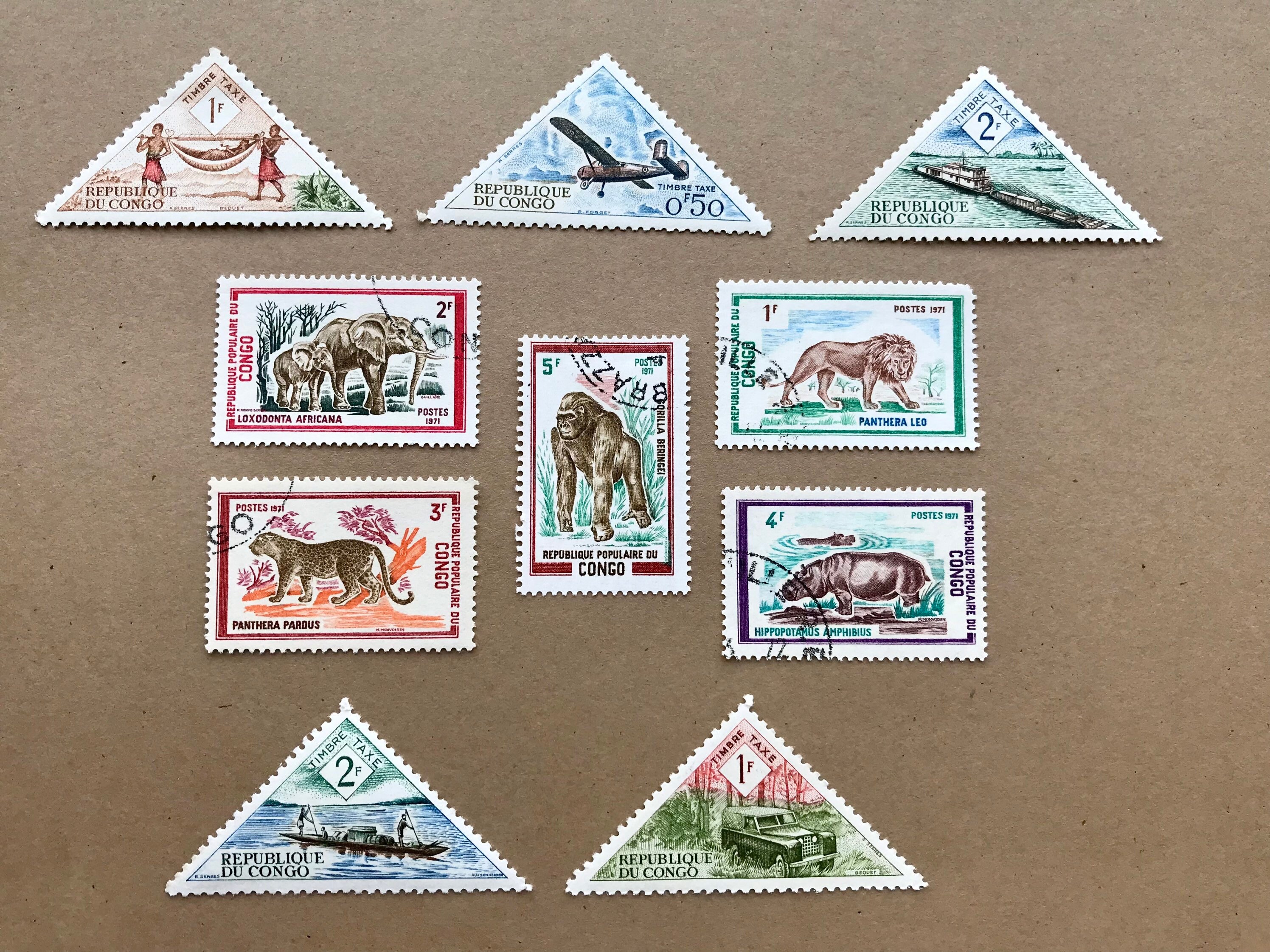 10 Vintage Congo Postage Stamps - Animal and Triangle Stamps for ...