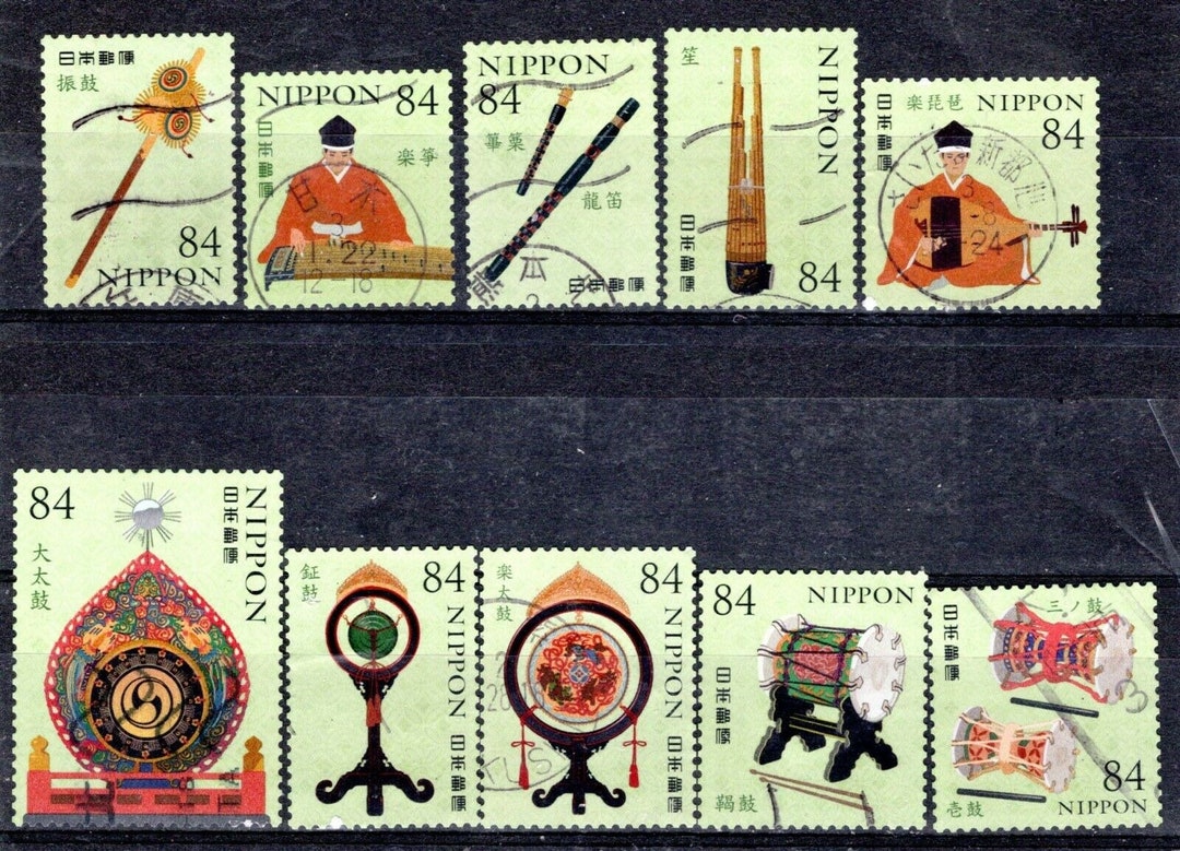 10 Musical Instrument Used Japan Postage Stamps full Postage Stamp Set ...