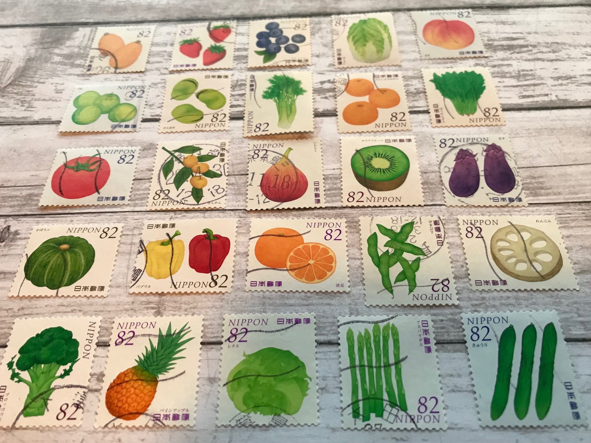 25 Fruit, Vegetable, Japan Food Postage Stamps for Stamp Collecting ...