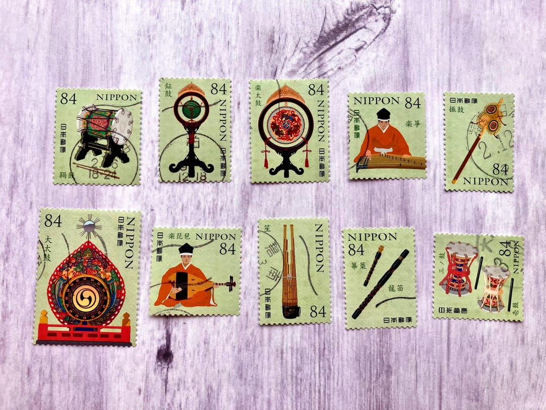 10 Musical Instrument Used Japan Postage Stamps -full Postage Stamp Set ...