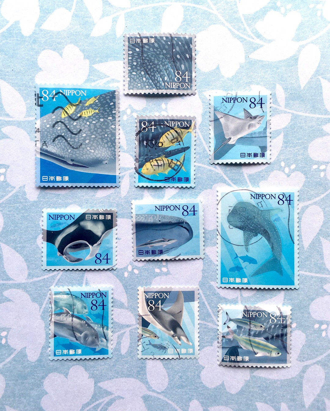 Blue Marine Fish Postage Stamp Lot - Used Japan Stamps for Stamp ...