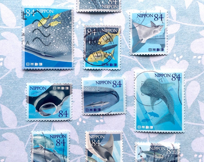 Blue Marine Fish Postage Stamp Lot - Used Japan Stamps for Stamp ...