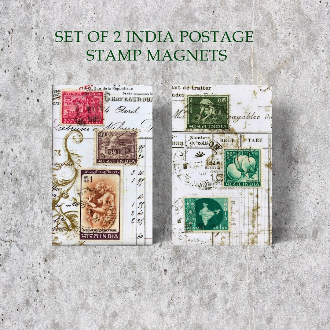 India Postage Stamp Refrigerator Magnet Set // Handmade - Etsy