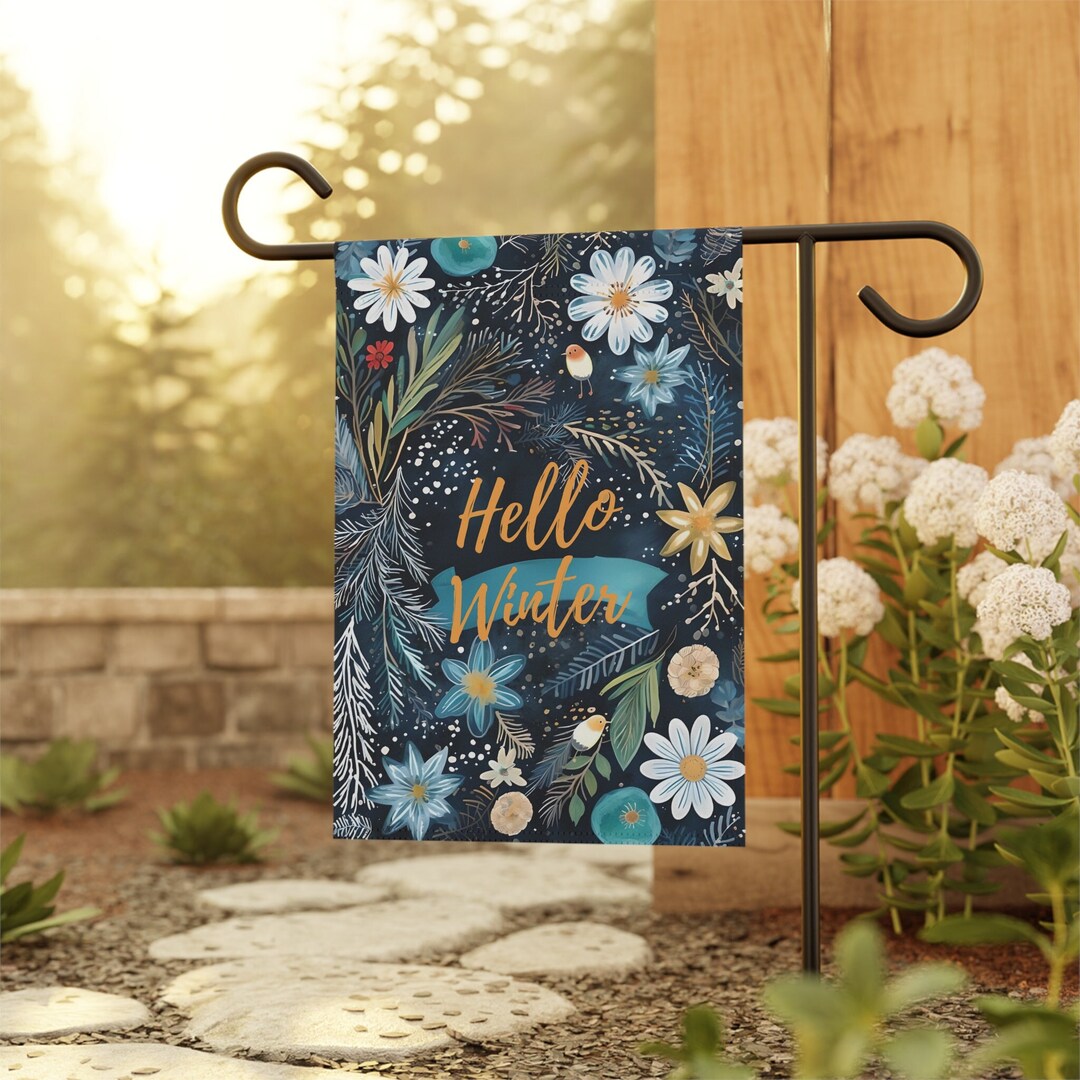 Hello Winter Small Garden Flag, House Flag, Winter Flag, Lawn Flag, Office Gift, White Elephant ...