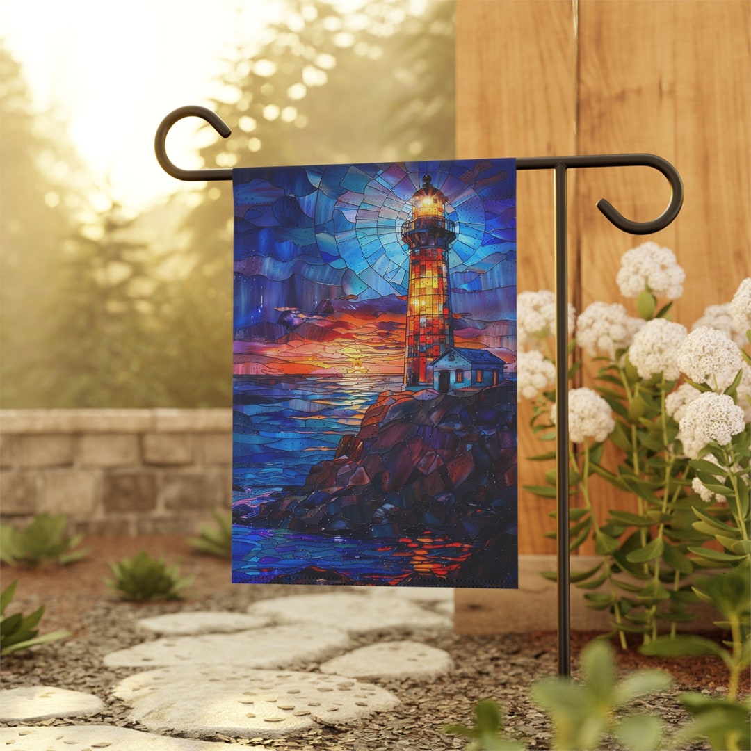 Colorful Lighthouse Flag for Small Gardens - Stained Glass Look, Small ...