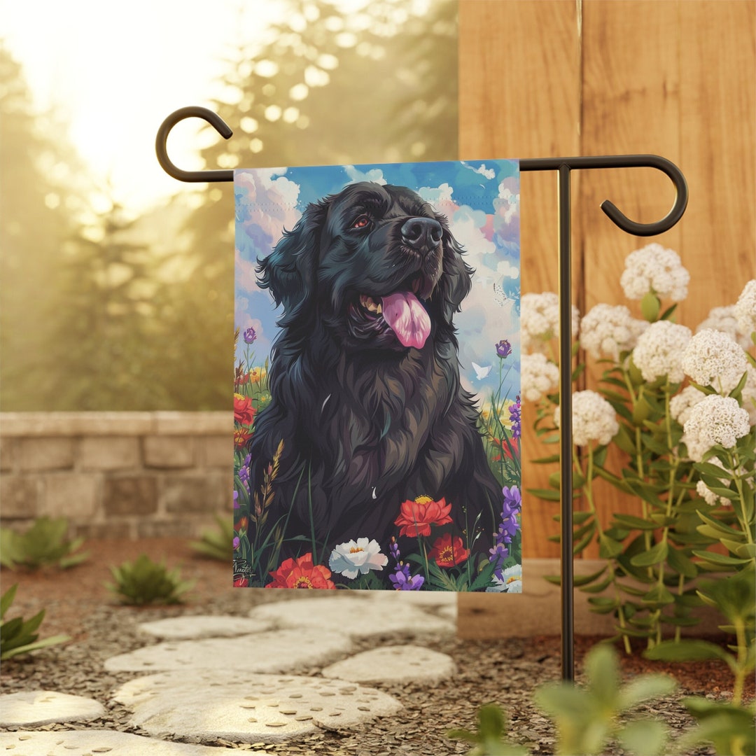 Newfoundland Dog in Spring Blooms Garden Flag, Small Outdoor Banner ...