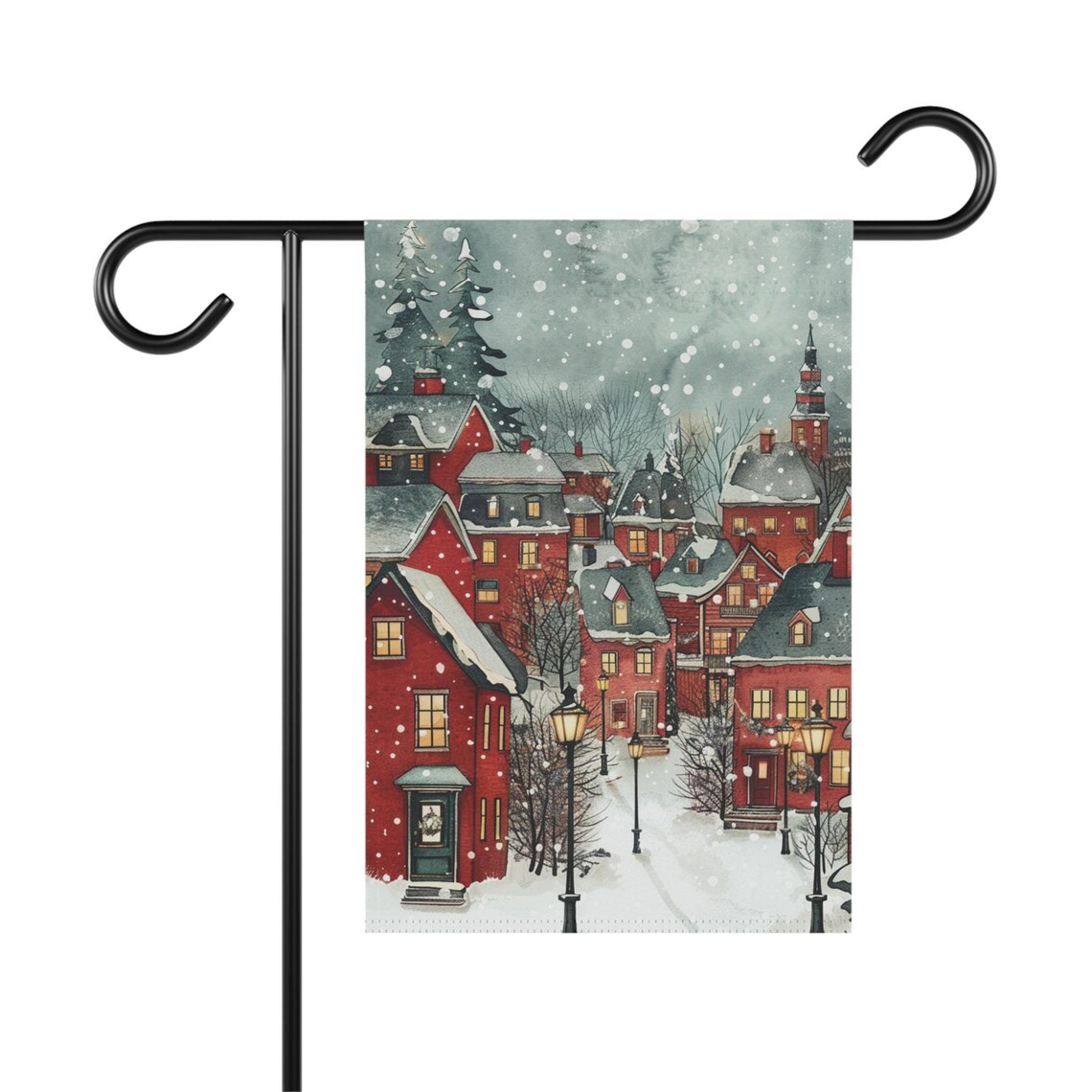 Charming Winter Holiday Town Garden Flag - Festive Greetings, House ...