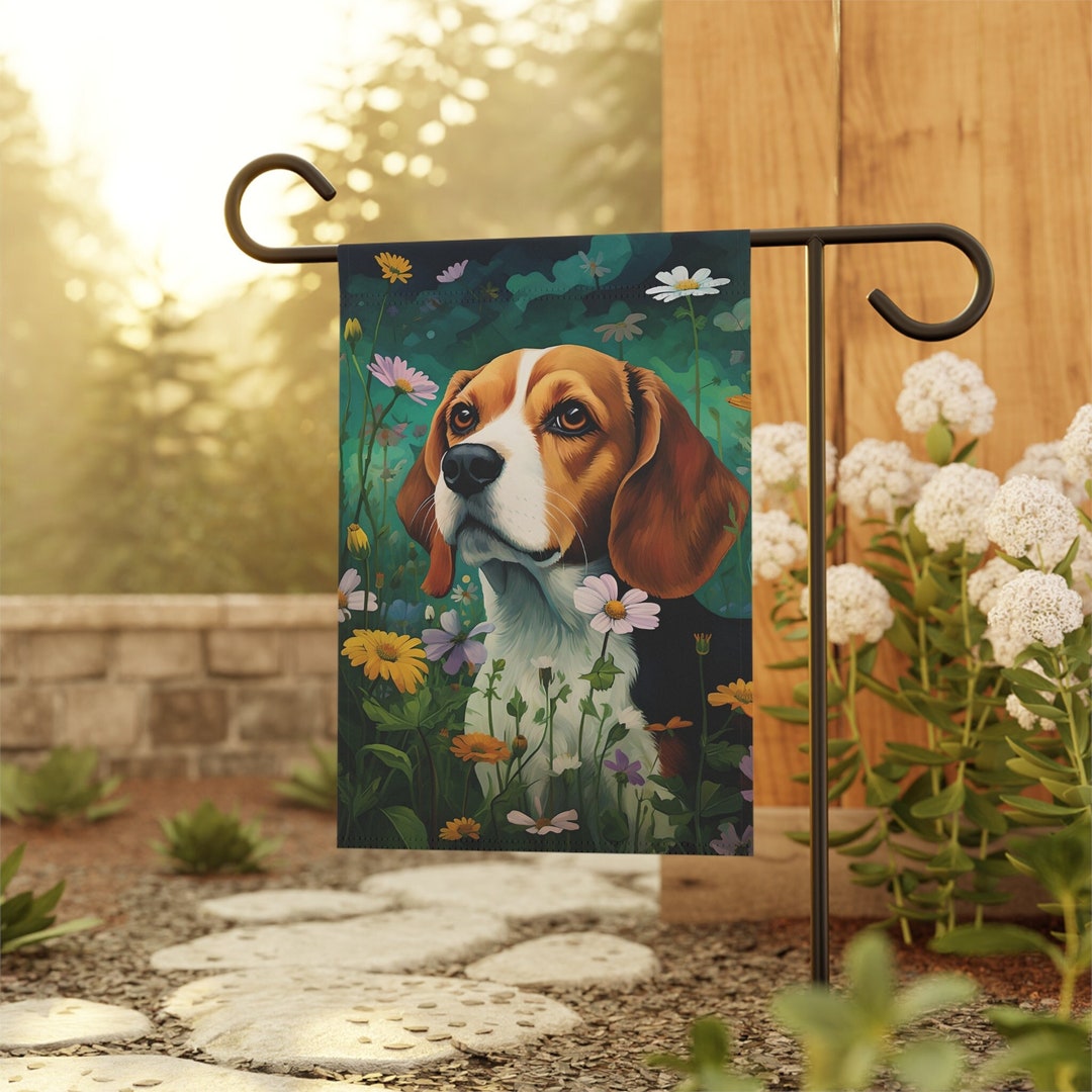 Colorful Beagle Garden Banner - Vibrant Spring Flowers, Small Garden ...