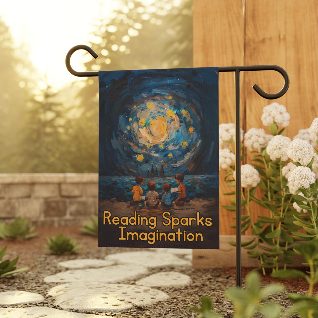 Reading Sparks Imagination Garden Flag, Children Under Starry Night ...