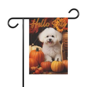 Bichon Frise Dog Flag Fall-themed Garden Flag With Adorable Bichon ...