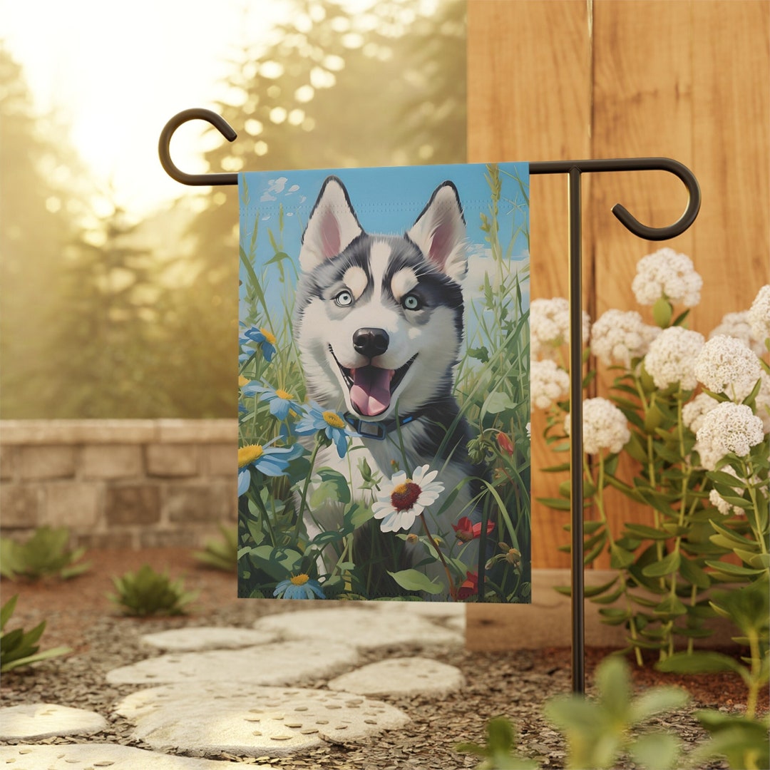 Spring Floral Siberian Husky Dog Flag - Outdoor Decor for Paw Parents ...