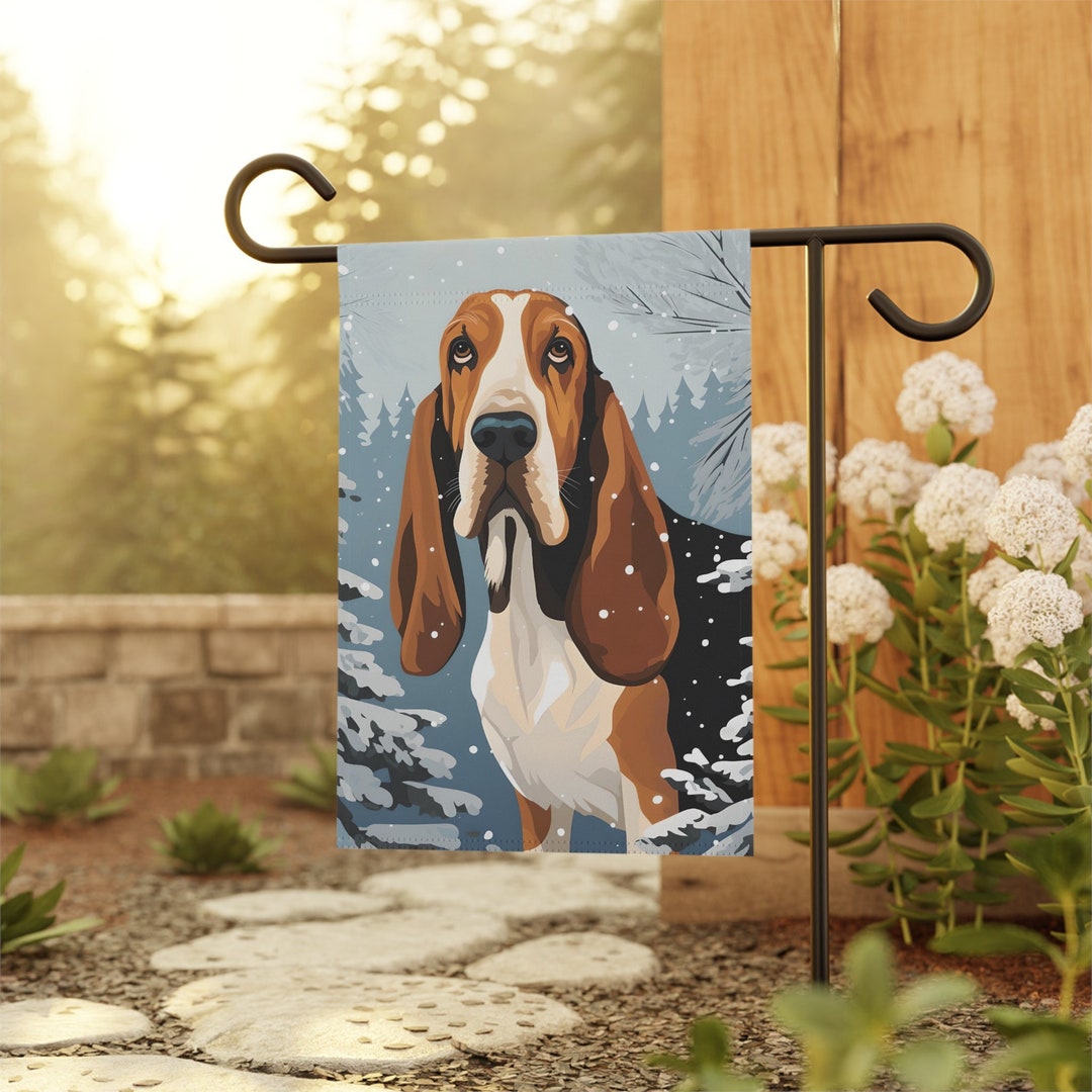 Charming Winter Basset Hound Garden Flag - Festive Outdoor Decor - Etsy