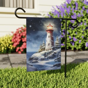 Winter Flag of a Coastal Lighthouse Design - Small Garden Flag for ...