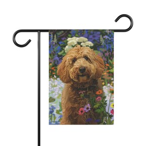 Adorable Goldendoodle in Spring Flowers Garden Flag - Outdoor Decor ...