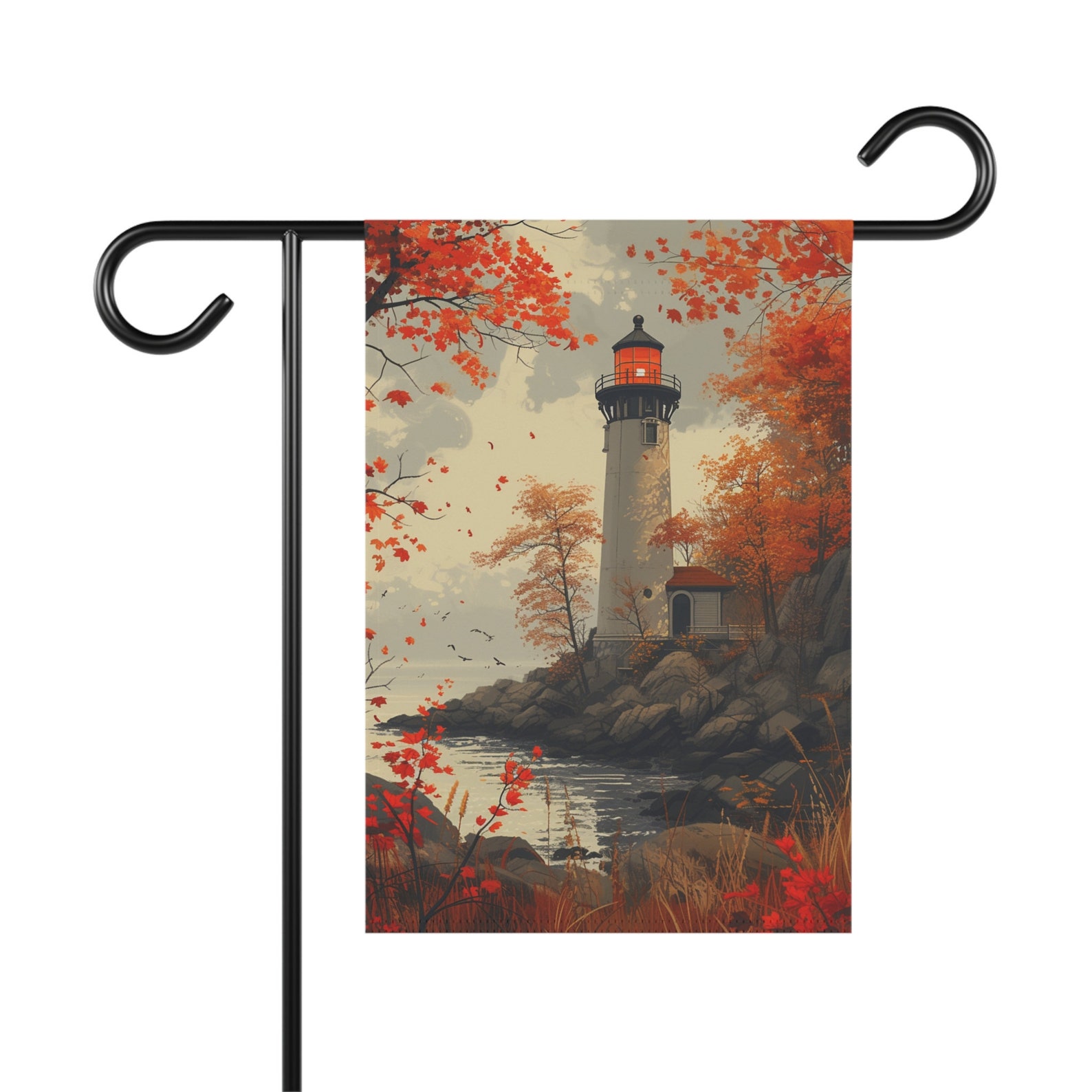 Vibrant Autumn Lighthouse Scene Small Garden Flag - Fall Decor and ...