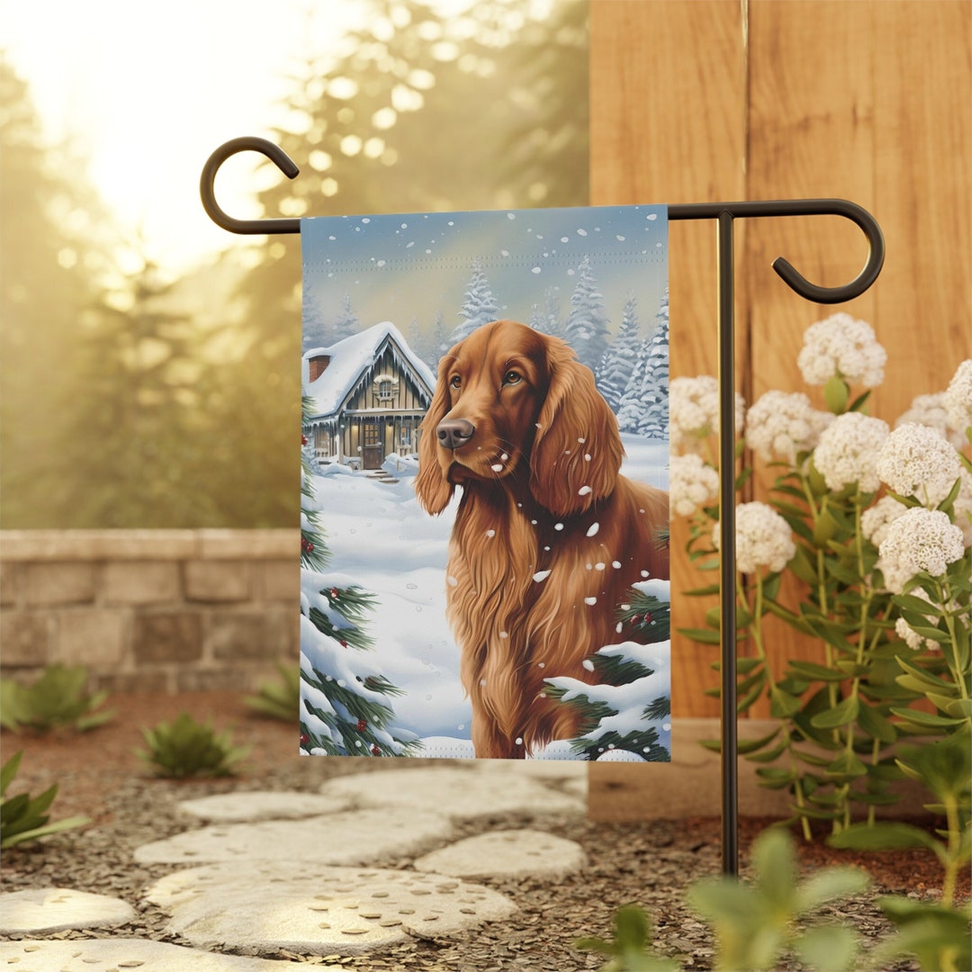 Irish Setter Winter Scene Flag - Cute Dog Lover Gift Idea, Winter ...