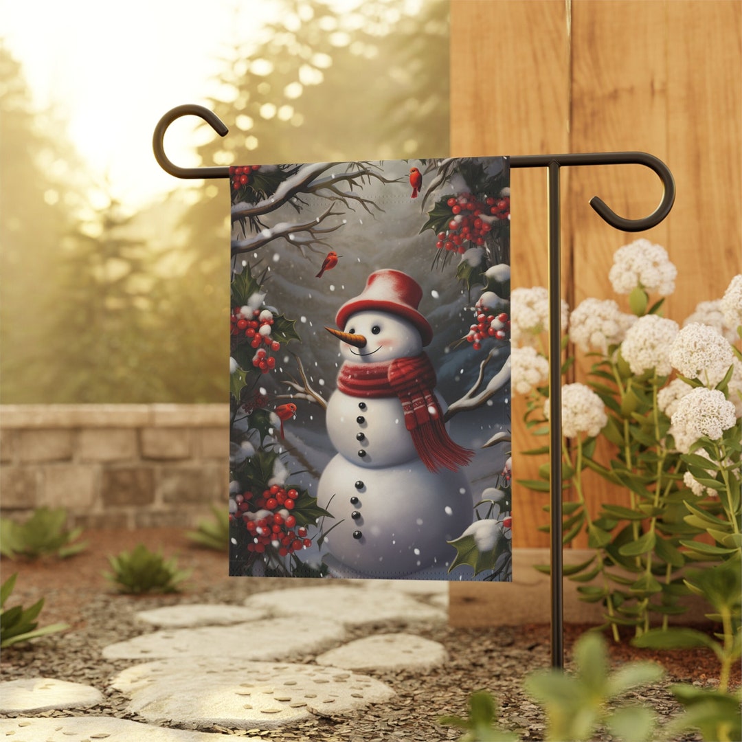 Winter Wonderland Garden Flag: Bright Snowman by Holly Tree Festive ...