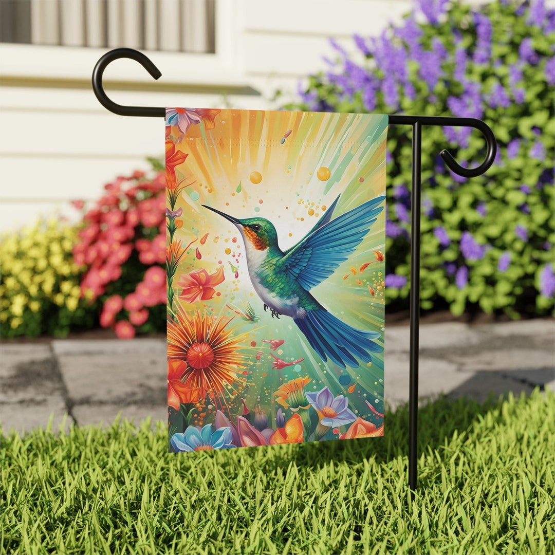 Colorful Hummingbird Garden Flag - Vibrant Floral Design, Small Garden ...