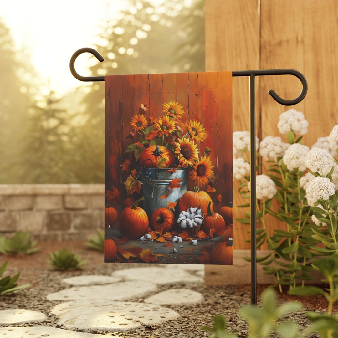 Sunflowers and Pumpkins Fall Garden Flag, Rustic Farmhouse Autumn Yard ...