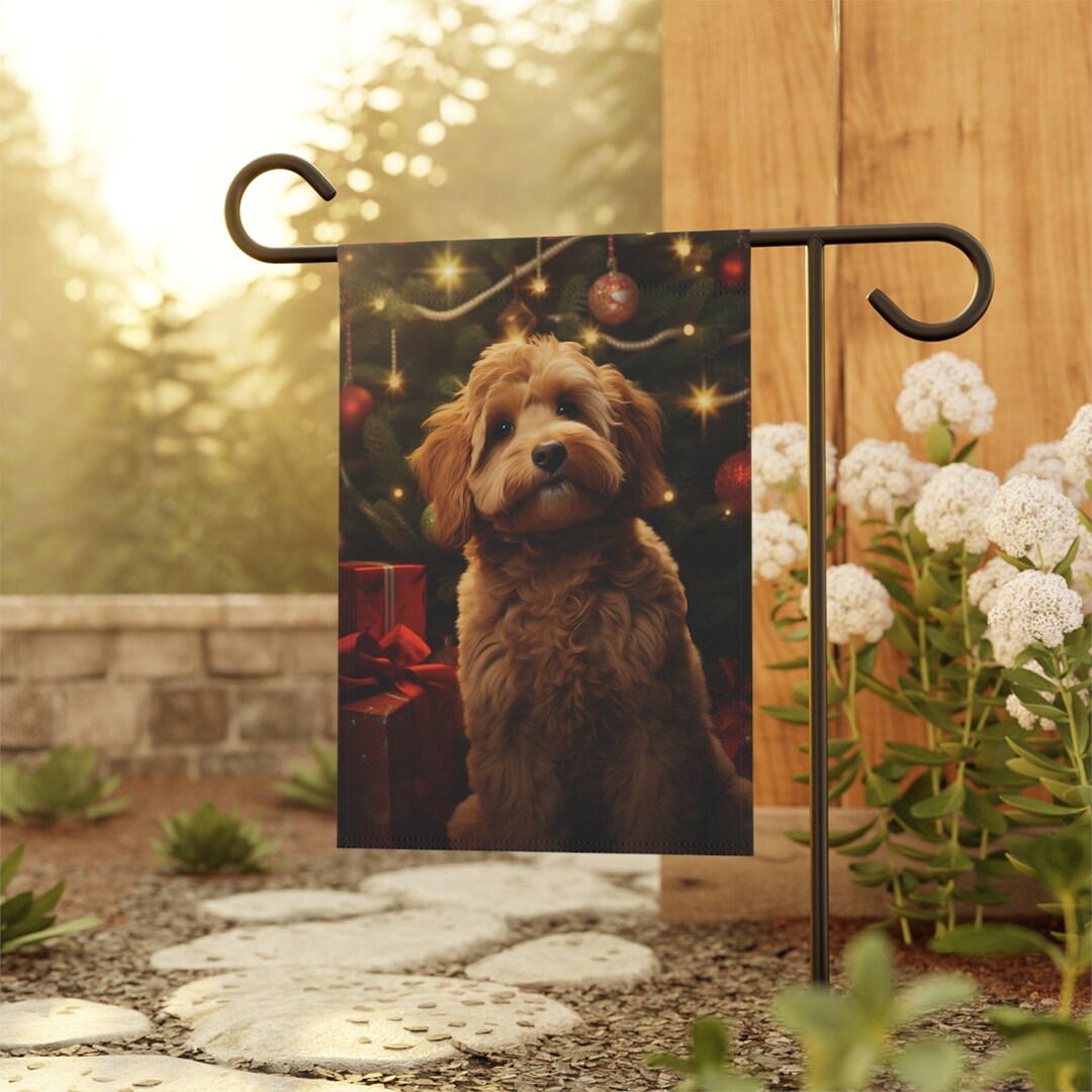 Festive Labradoodle Dog Small Garden Flag, Merry Christmas Flag, Garden ...