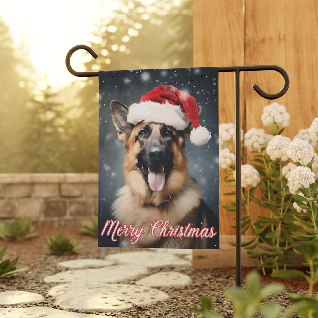 German Shepard Winter Garden Flag, Dog Lover Gift, Merry Christmas Flag ...